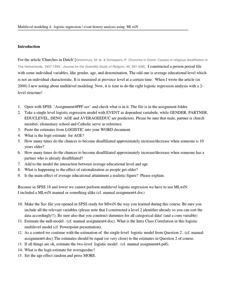 Multilevel Logistic Regression Analysis | PDF | Logistic Regression ...
