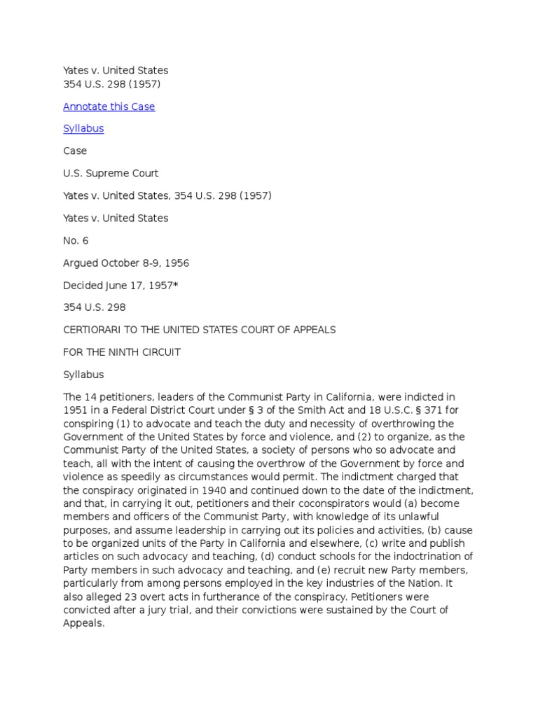 54 Yates S US | PDF | Conspiracy (Criminal) | Virtue