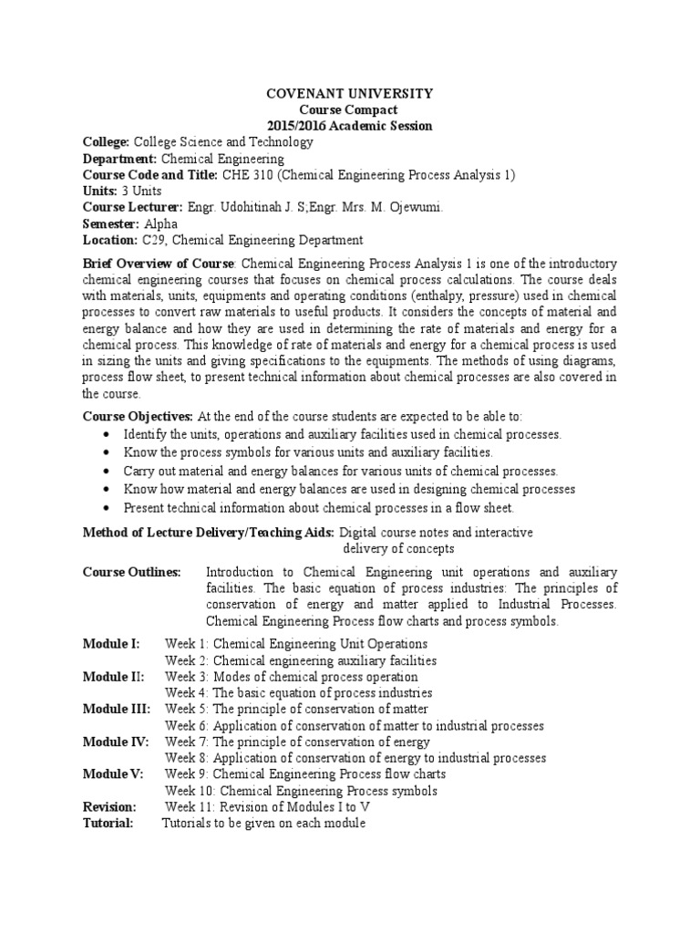 Chemical Engineering Process Analysis 1 | PDF | Chemical Engineering ...