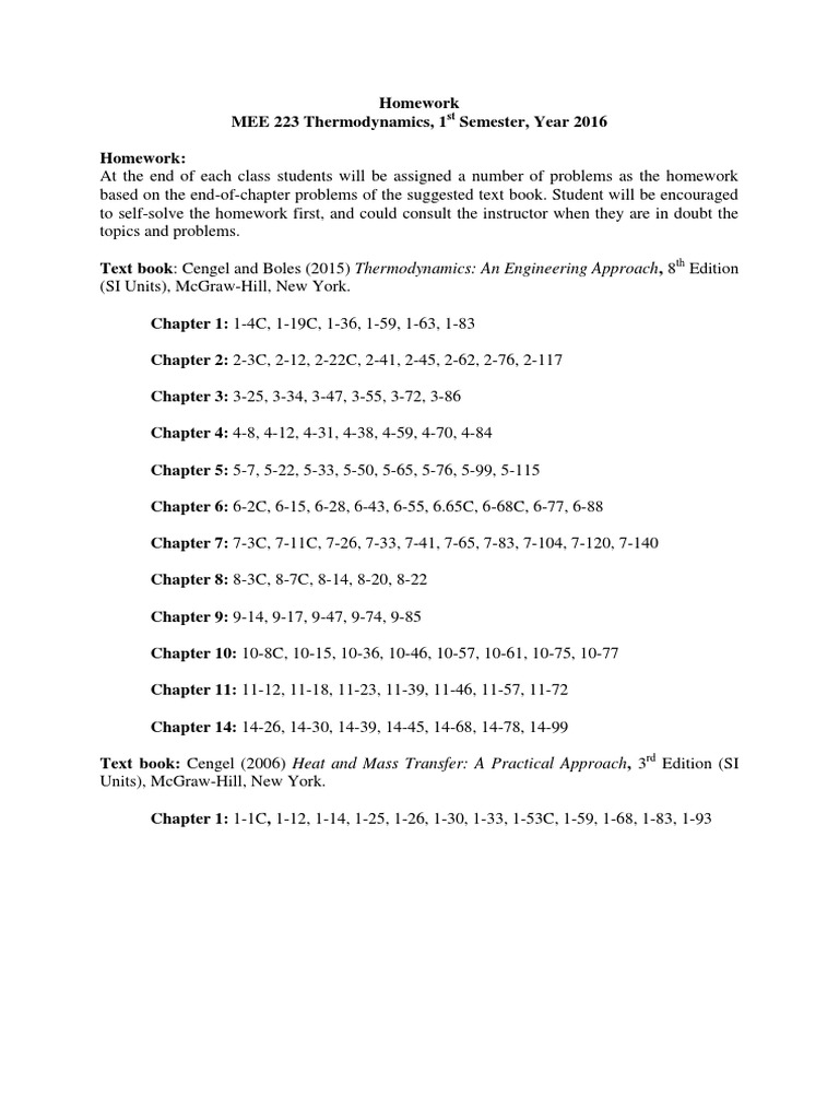 2016-1 MEE 223 Homework Thermodynamics | PDF