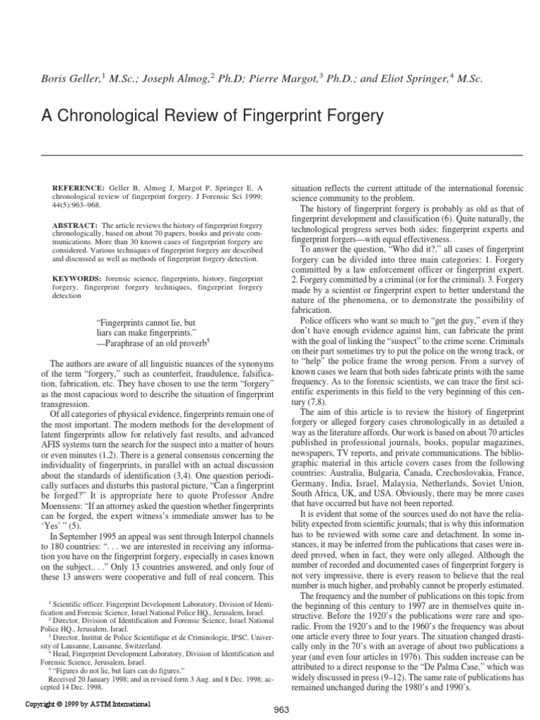 A Chronological Review of Fingerprint Forgery | PDF | Fingerprint ...