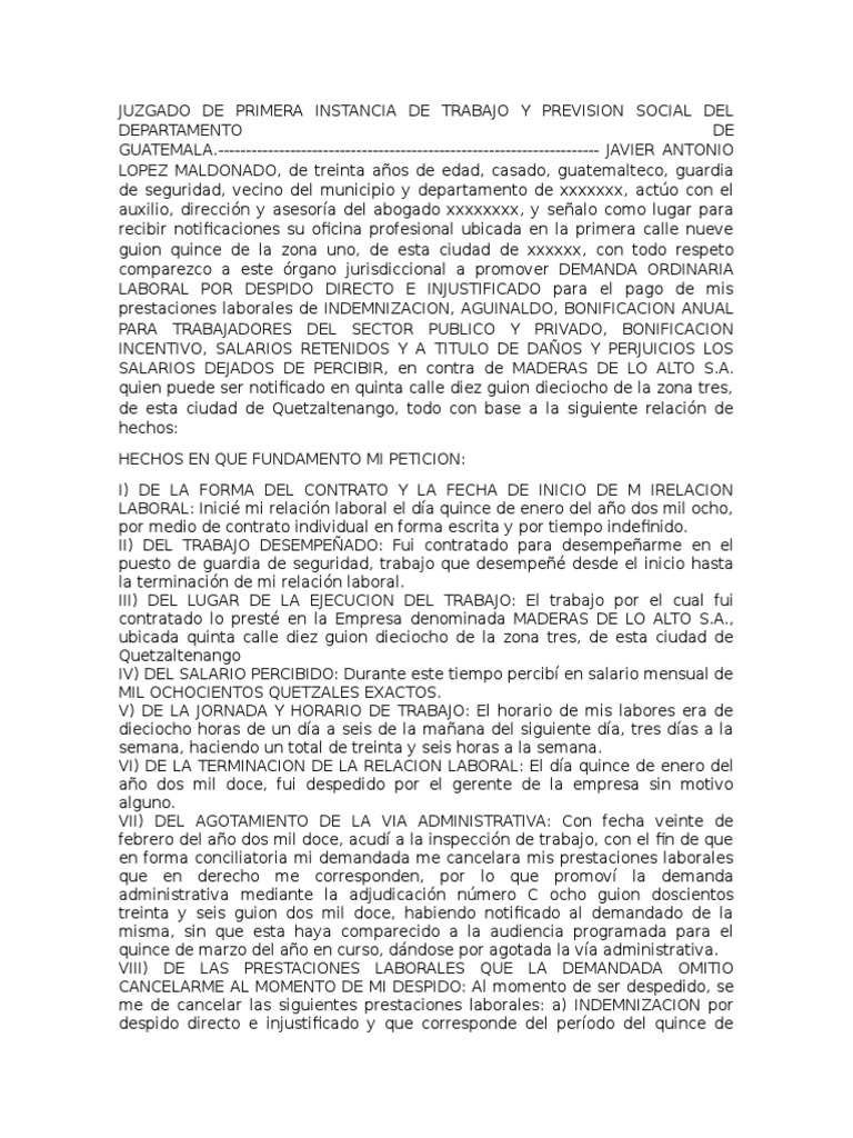 Demanda Laboral Por Despido Directo E Injustificado | Política | Gobierno