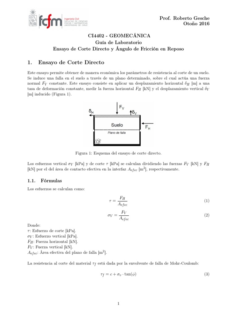 Corte directo y angulo de reposo | Fricción | Falla (Geología)