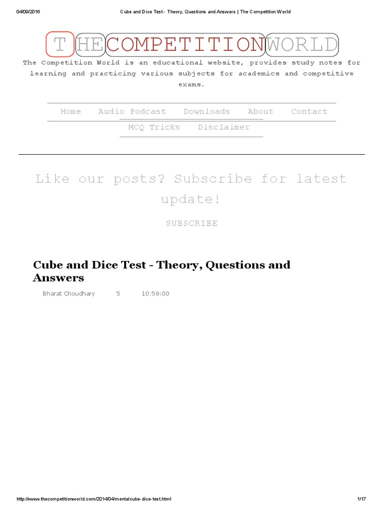 Cube and Dice Test - Theory, Questions and Answers - The Competition ...