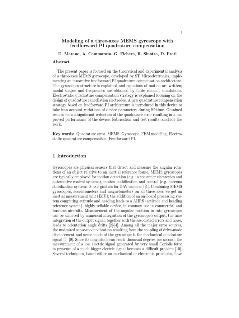 Modeling of A Three-Axes MEMS Gyroscope With Feedforward PI Quadrature Compensation | PDF ...