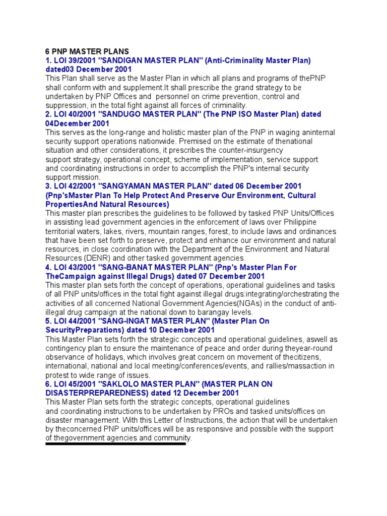 6 PNP Master Plans | PDF | Government | National Security