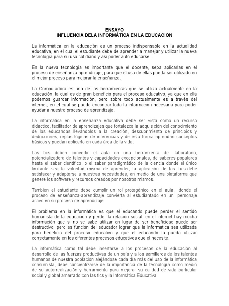 Ensayo de Influencia de La Informatica en La Educación | PDF ...
