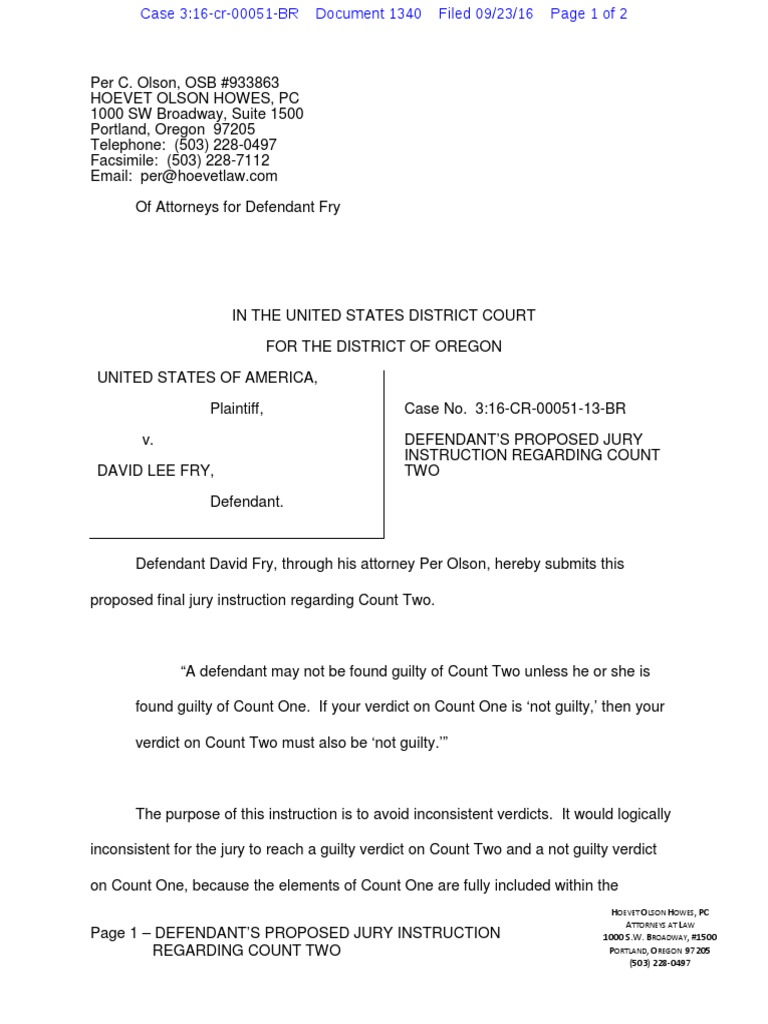 Jury Instruction Proposal for Fry | PDF | Jury Instructions | Verdict