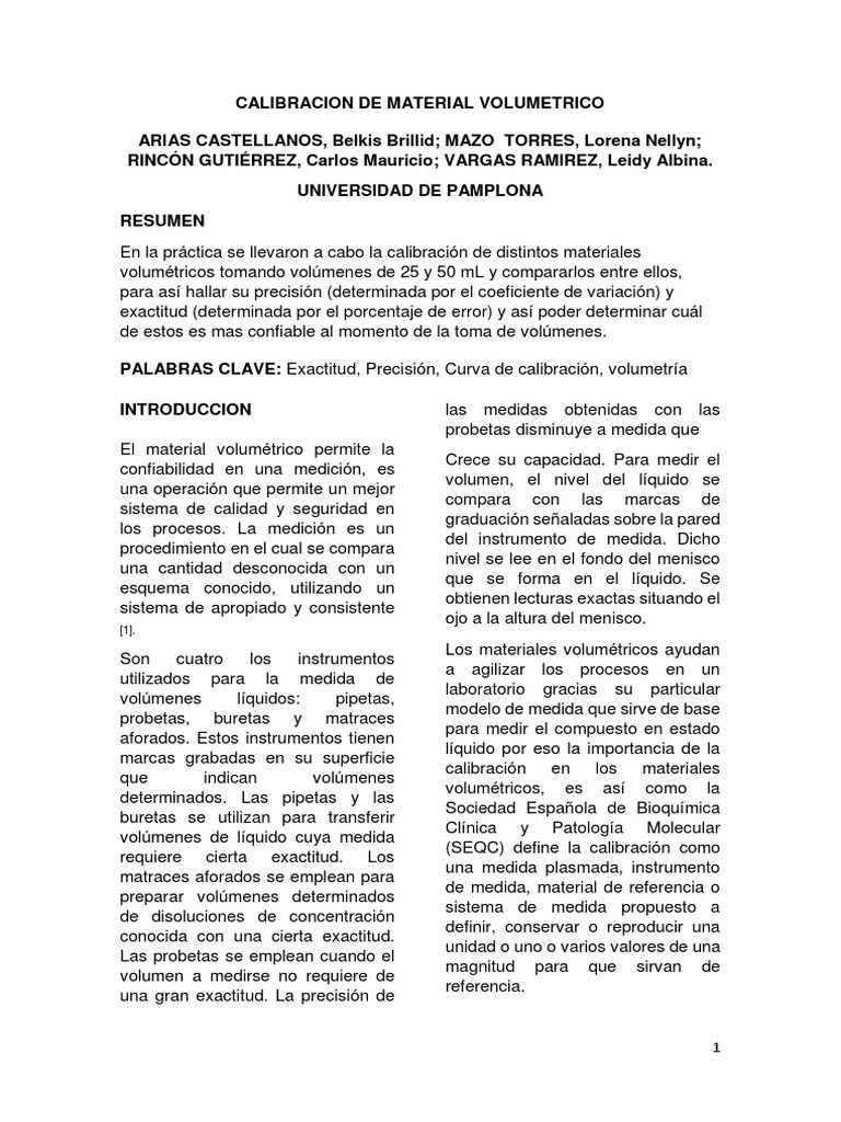 CALIBRACION de Material Volumetrico | PDF | Medición | Calibración