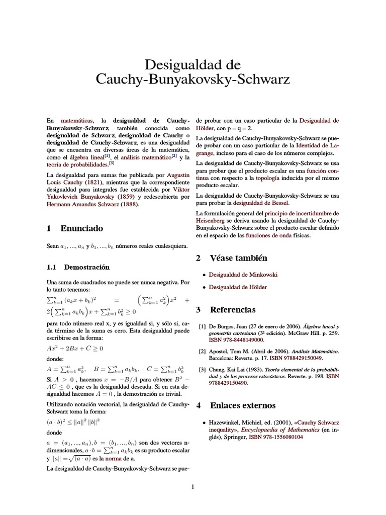 Desigualdad de Cauchy Bunyakovsky Schwarz | Álgebra lineal | Física y ...