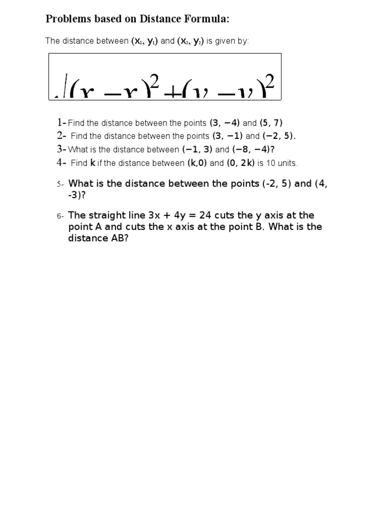 Problems Based On Distance Formula | PDF | Teaching Methods & Materials