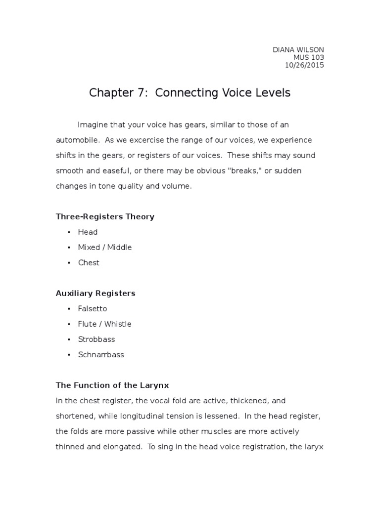 Chapter 7: Connecting Voice Levels: Diana Wilson MUS 103 10/26/2015 ...