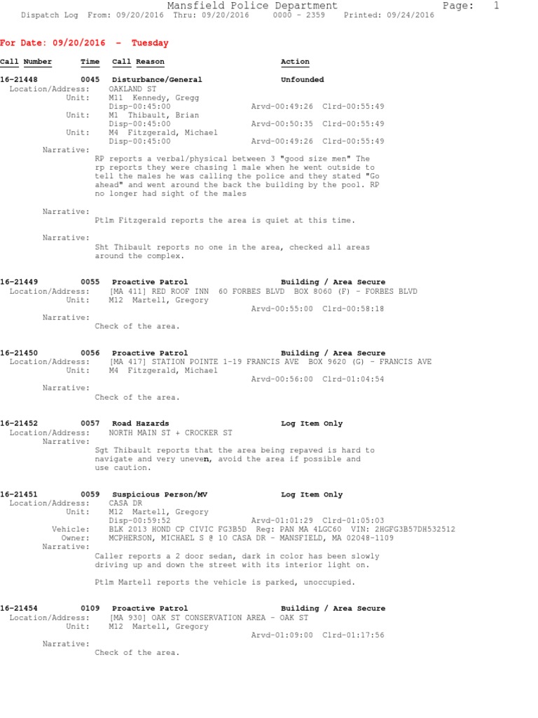 Police Log September 20, 2016 | Vehicles | Automobiles