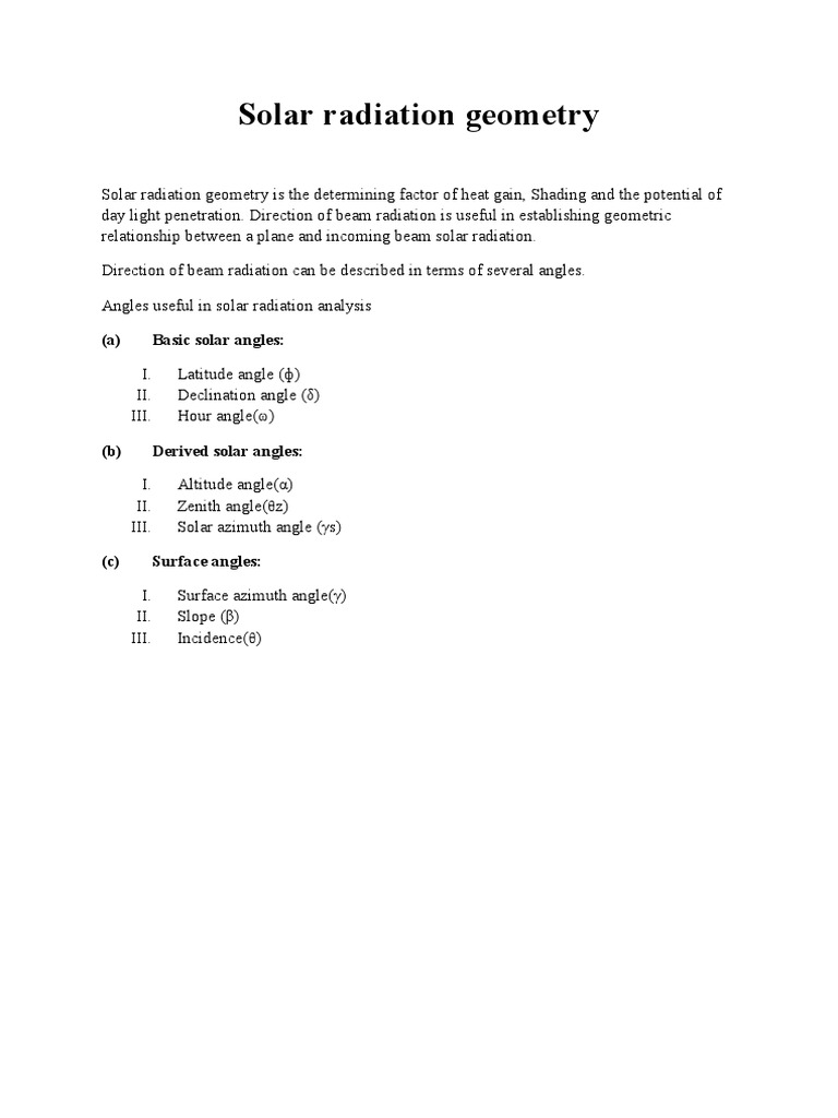 Solar Radiation Geometry | Download Free PDF | Angle | Equator