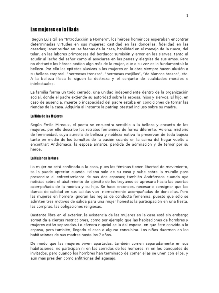 El rol de la mujer en la Ilíada | PDF | Helena de Troya | Héctor