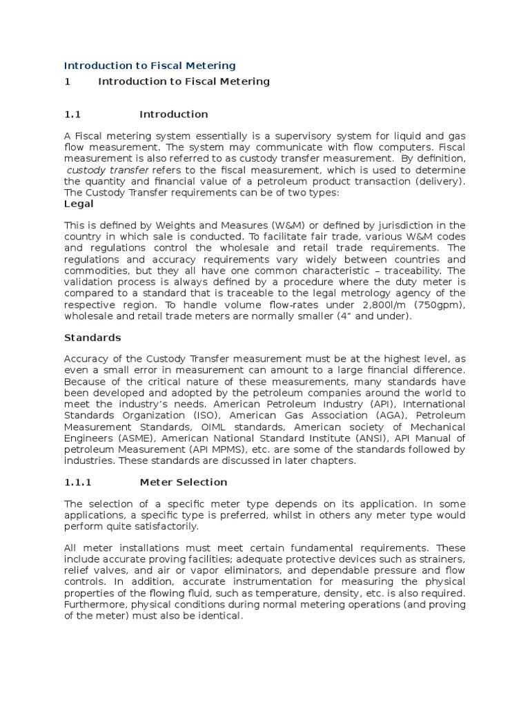 Introduction To Fiscal Metering | PDF | Flow Measurement | Gases