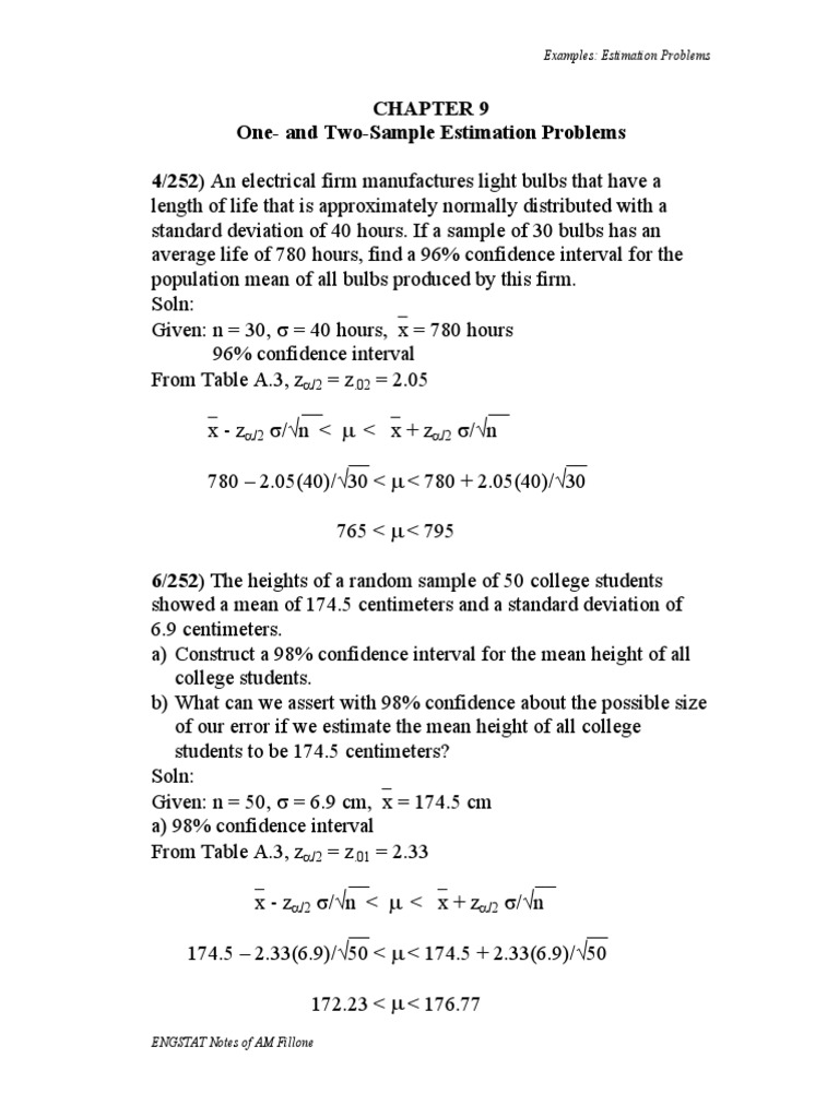 Ex Estimation | PDF | Standard Deviation | Confidence Interval