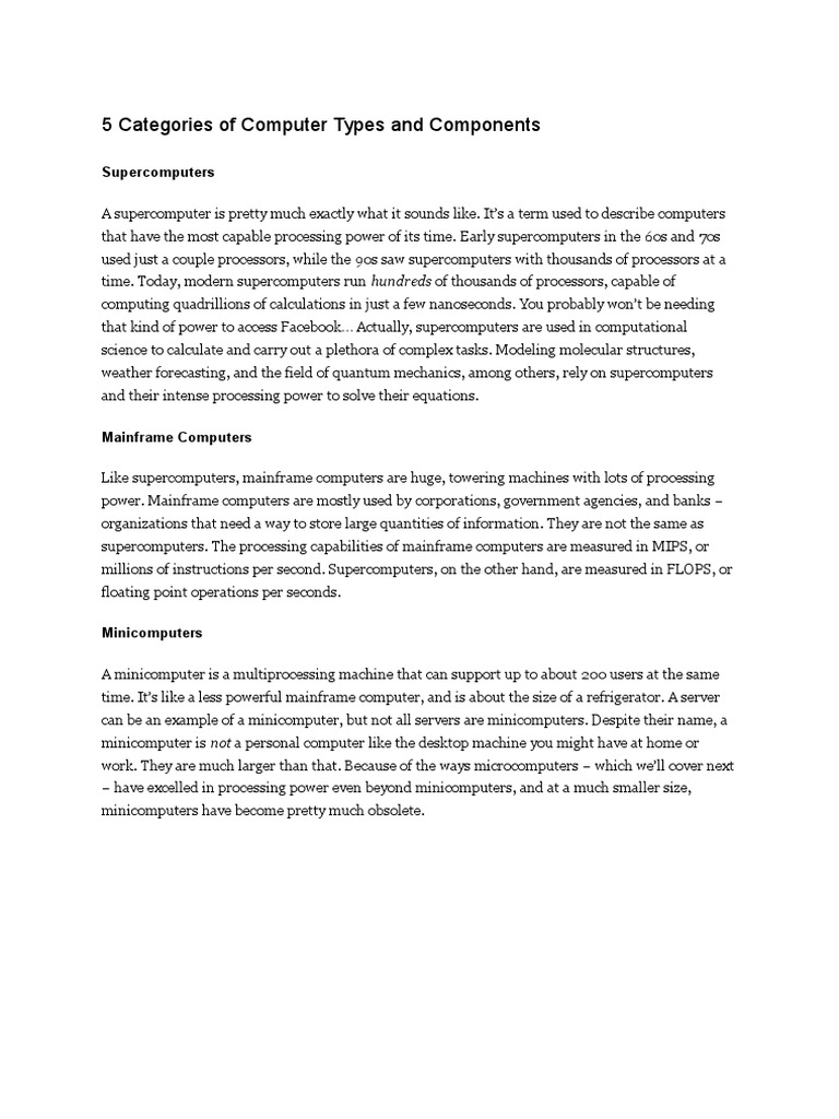5 Categories of Computer Types and Components | PDF | Microcomputers ...