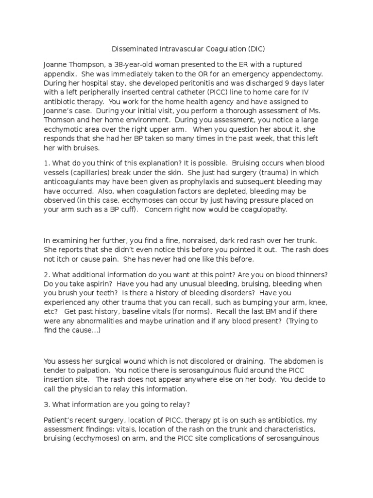 DIC Student Case Study | PDF | Bleeding | Major Trauma