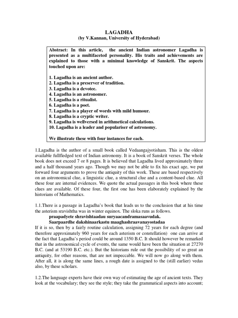 Paper On Lagadha | PDF | Vedas | Metre (Poetry)