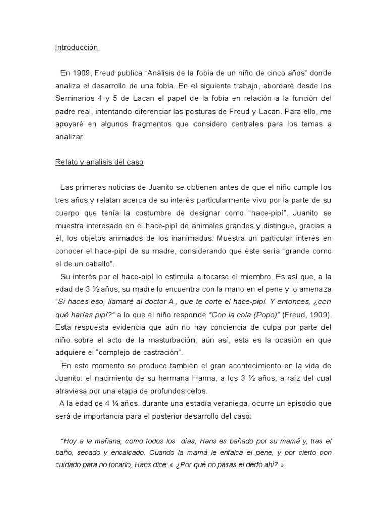 Análisis Caso "Hans | PDF | Jacques Lacan | Temor