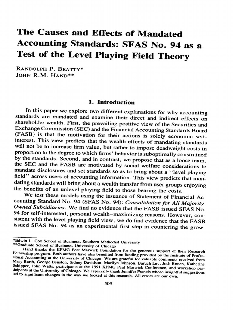 The Causes and Effects of Mandated Accounting Standards: SFAS No. 94 As ...