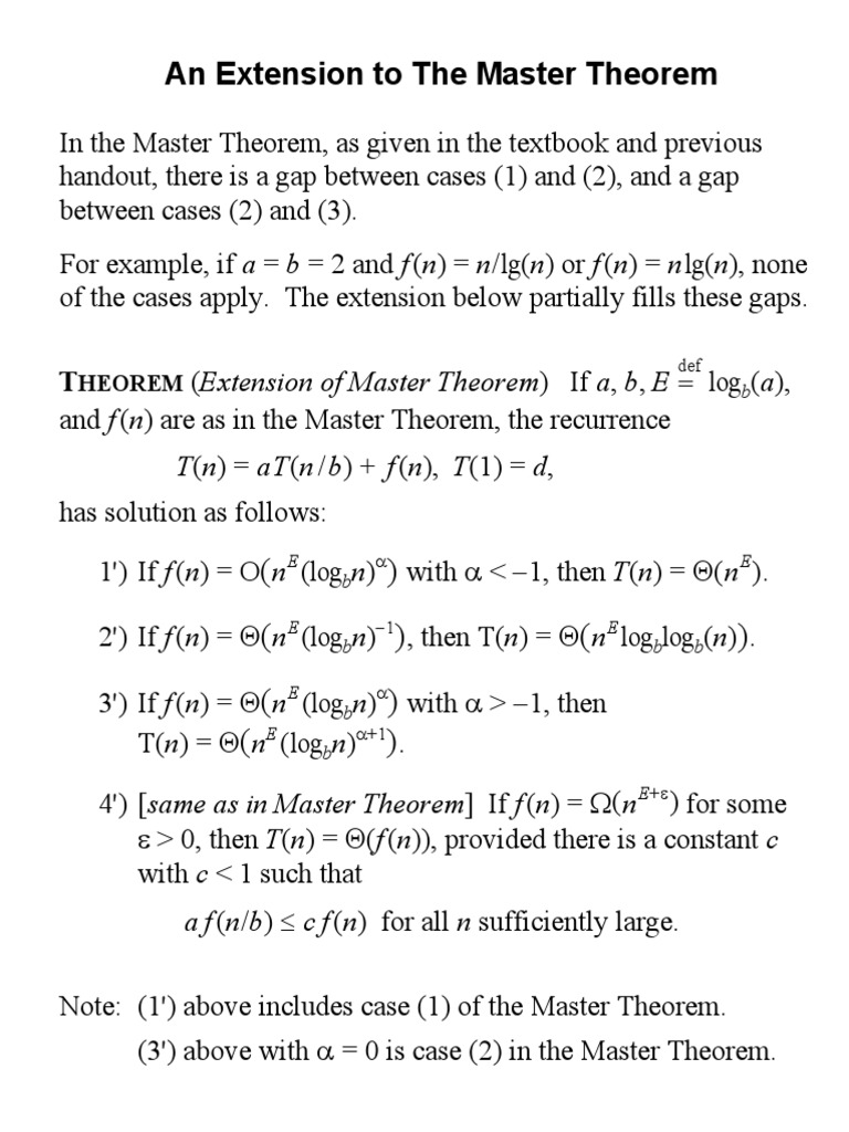 Extended Master Theorem | PDF | Teaching Mathematics | Mathematical Analysis