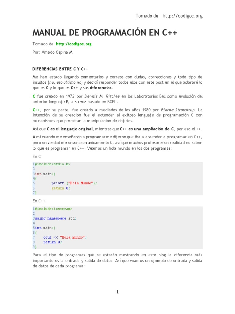 Tutorial C++ PDF | PDF | C ++ | Lenguaje de programación