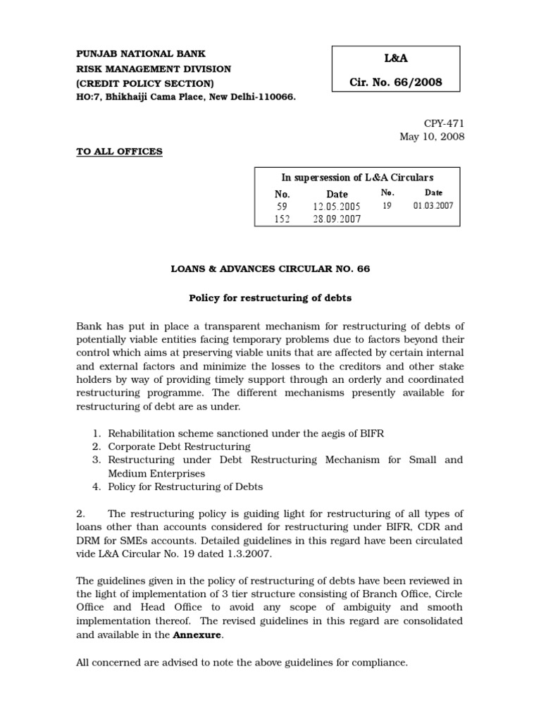 Policy Guidelines for Restructuring of Loans and Advances | PDF ...