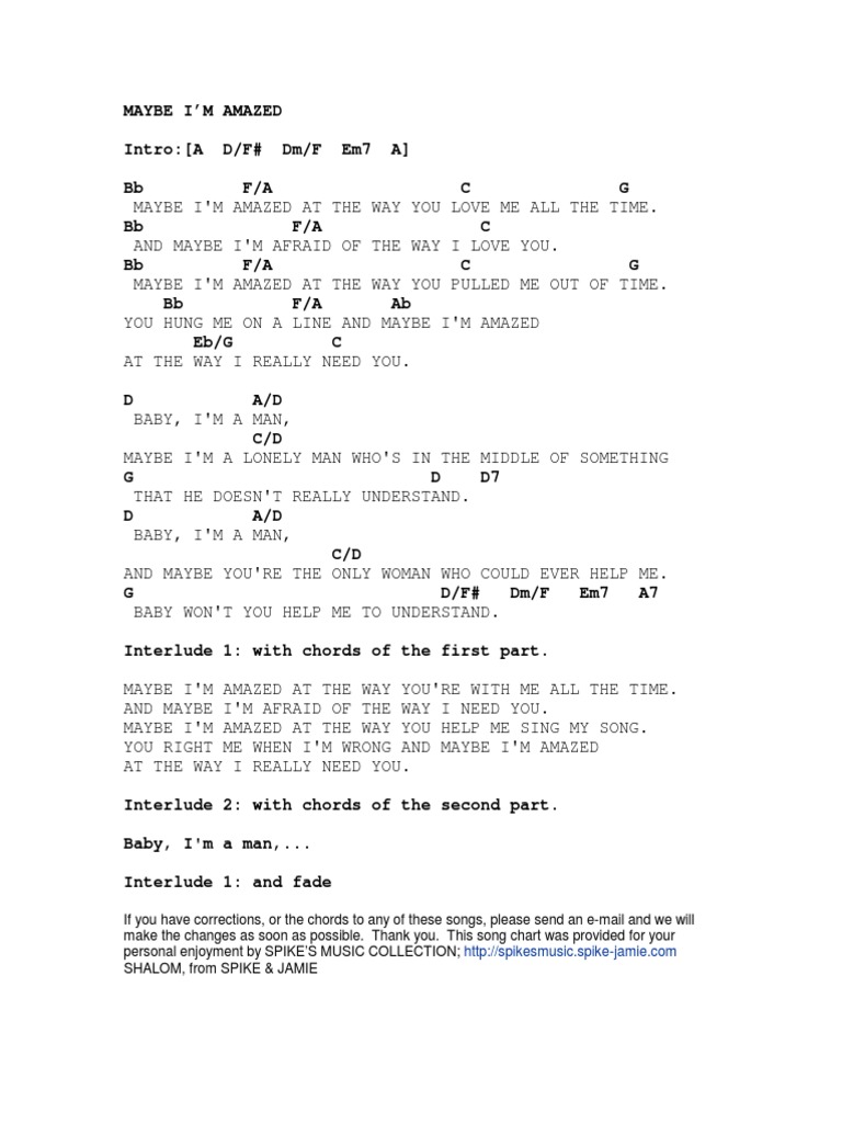 Maybe I'm Amazed Chords and Lyrics | PDF