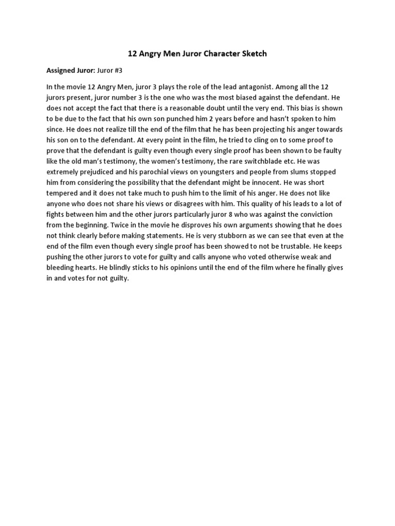 12 Angry Men Juror Character Sketch | PDF