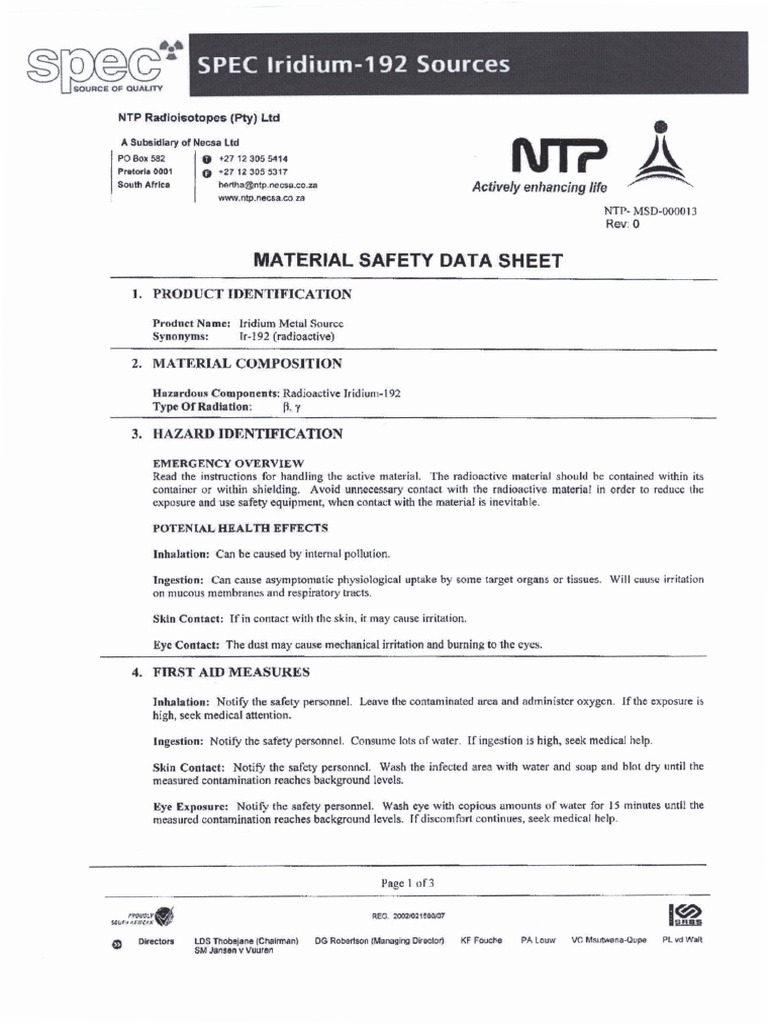 MSDS Iridium Hoja de Seguridad | PDF