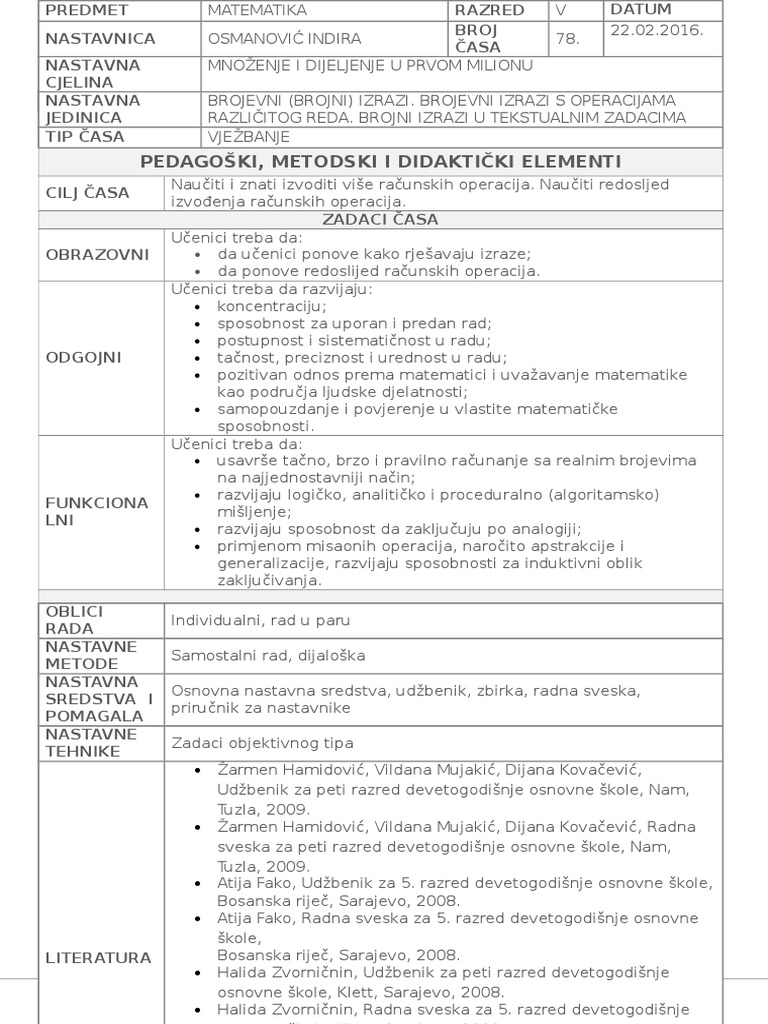 Cas Brojevni (Brojni) Izrazi. Brojevni Izrazi S Operacijama Različitog ...