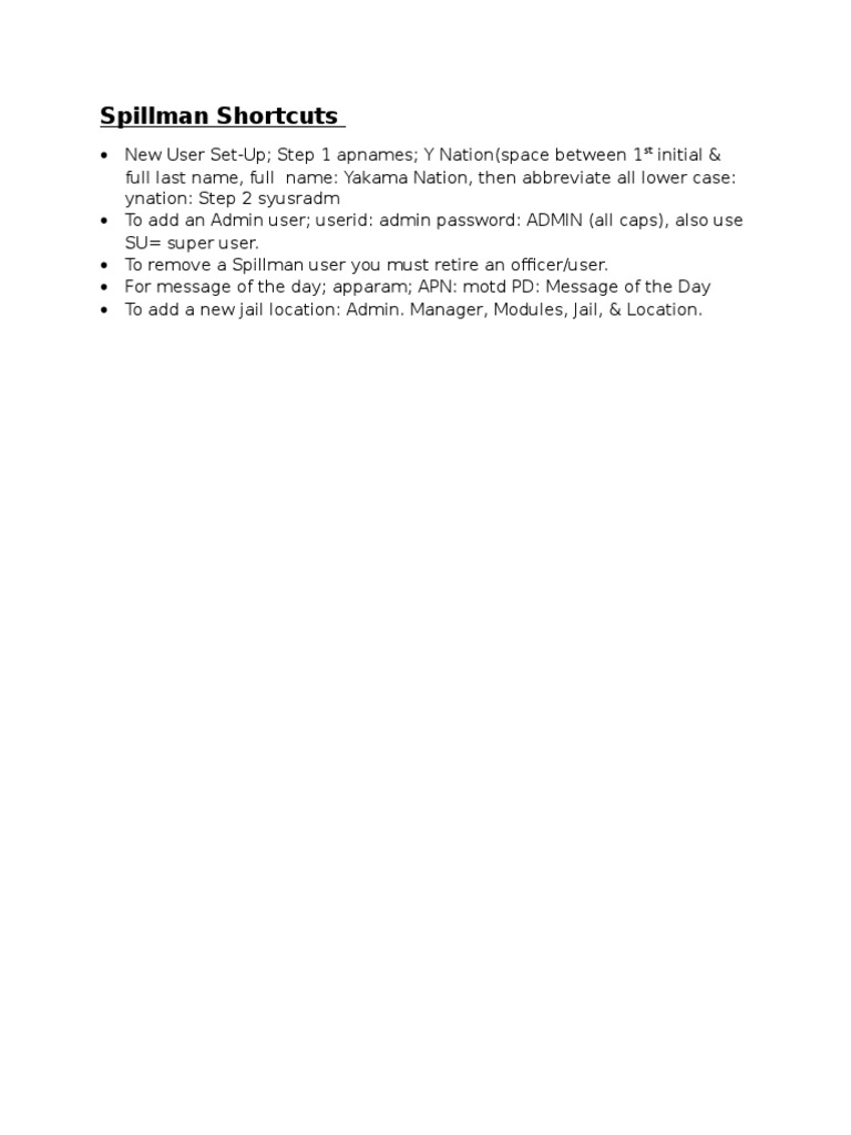 Spillman Shortcuts | PDF