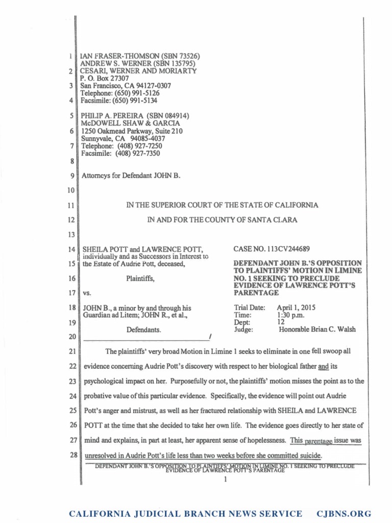 Motion To Exclude Evidence of Audrie Pott's Biological Father ...
