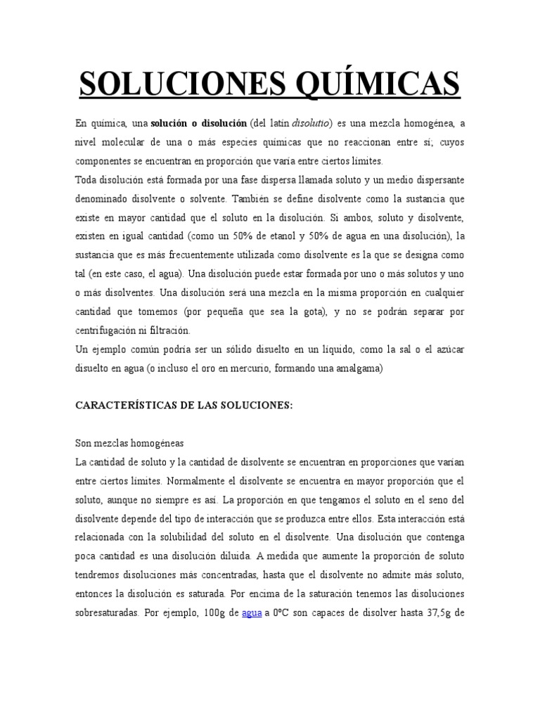 SOLUCIONES Quimicas | PDF | Solubilidad | Mezcla