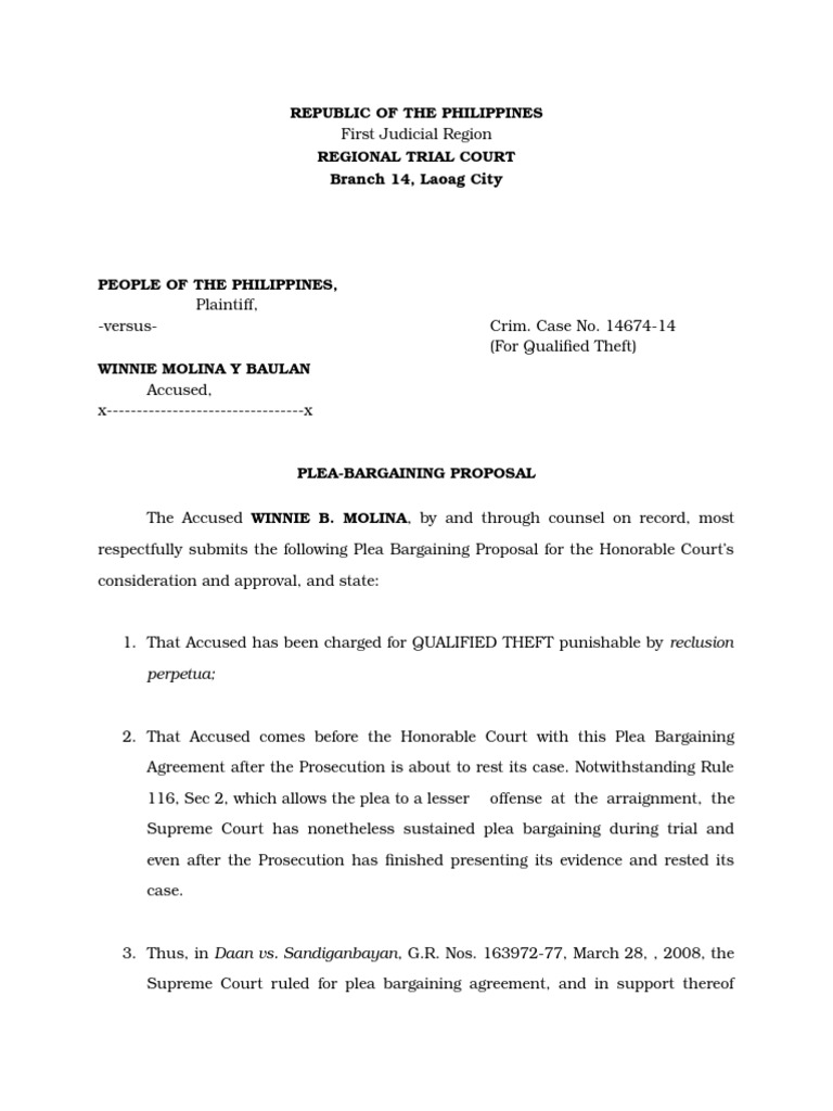 PLEA BARGAIN Sample | PDF | Plea | Plea Bargain