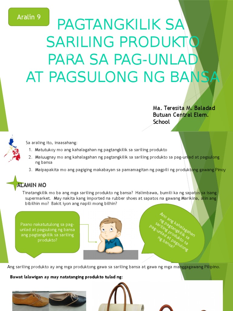 Aralin 9 Q2 Pagtangkilik Sa Sariling Produkto para Sa Pag-Unlad at ...
