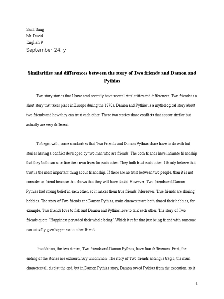 A Comparative Analysis of the Stories of 'Two Friends' and 'Damon and ...