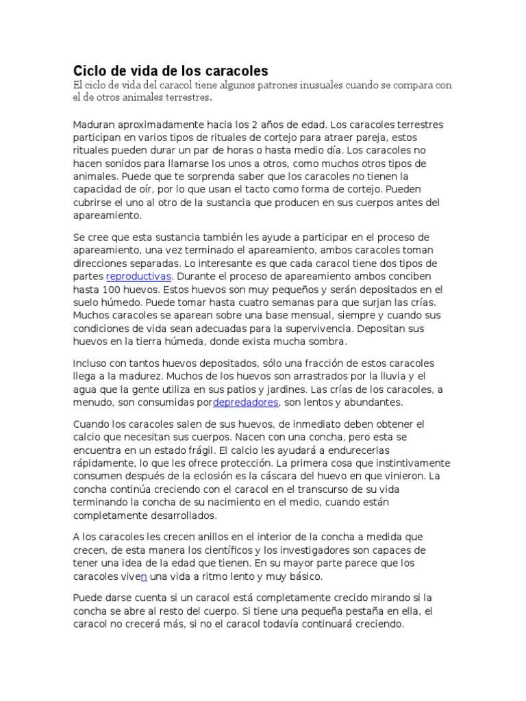 Ciclo de Vida del Caracol Terrestre | PDF | Huevo | Suelo