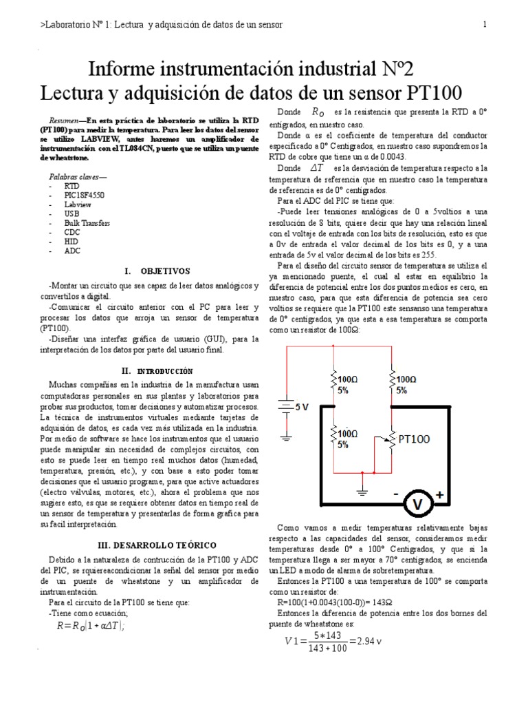 Laboratorio de Instrumentación #2 RTD (PT100) | Descargar gratis PDF | Sensor | Bienes ...