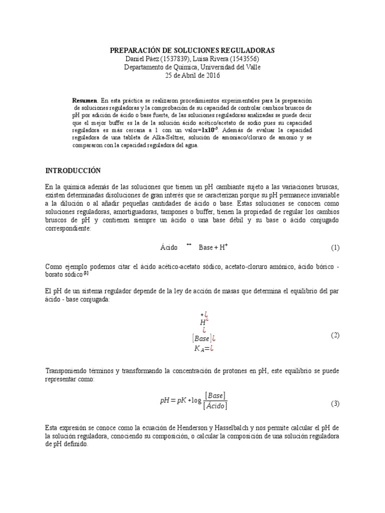 Preparación de Soluciones Reguladoras | PDF | Solución tampón | Ciencias fisicas