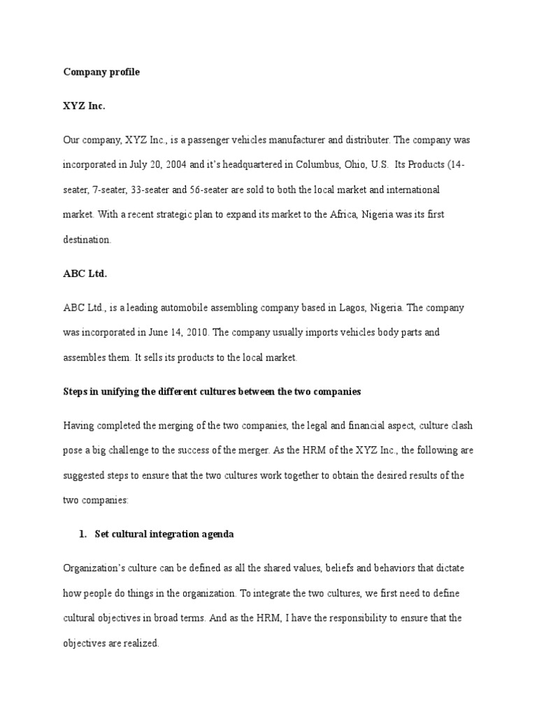 Company Profile XYZ Inc | PDF | Mergers And Acquisitions | Behavior