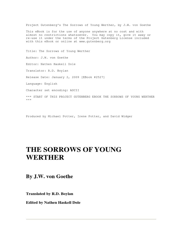 The Sorrows of Young Werther - Johann Wolfgang Von Goethe PDF | PDF ...