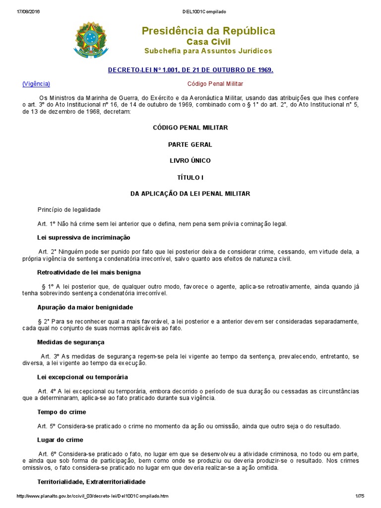 Código Penal Militar Brasileiro | PDF | Direito