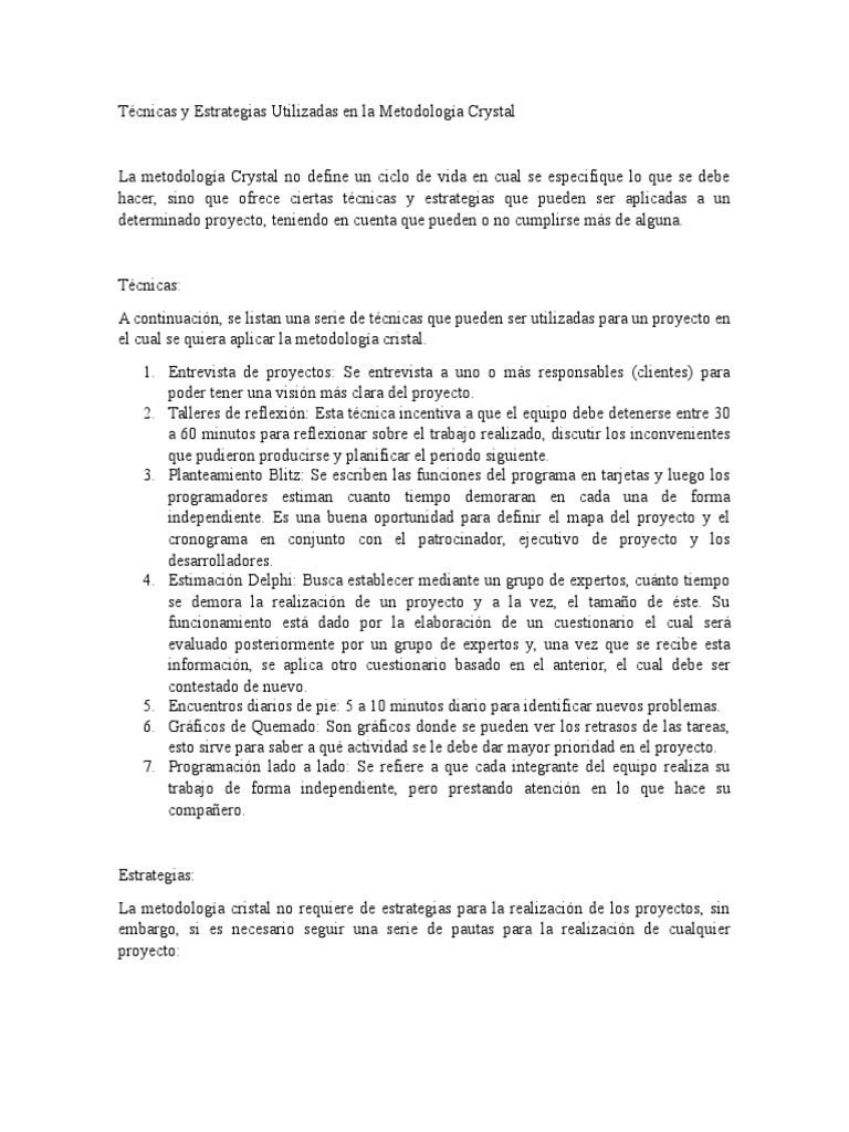 Técnicas y Estrategias Utilizadas en La Metodología Crystal | PDF ...