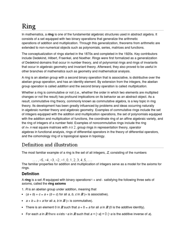 Definition and Illustration: A + B B + A For All A, B in | PDF | Ring ...