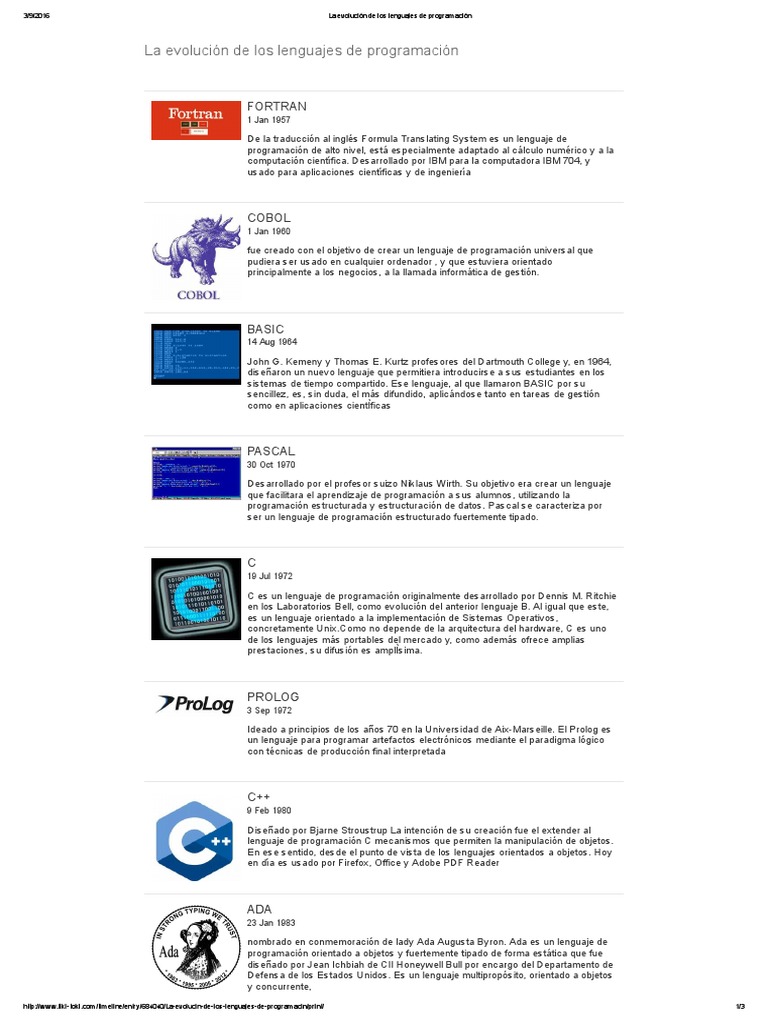 Linea Del Tiempo Lenguajes de Programación | PDF
