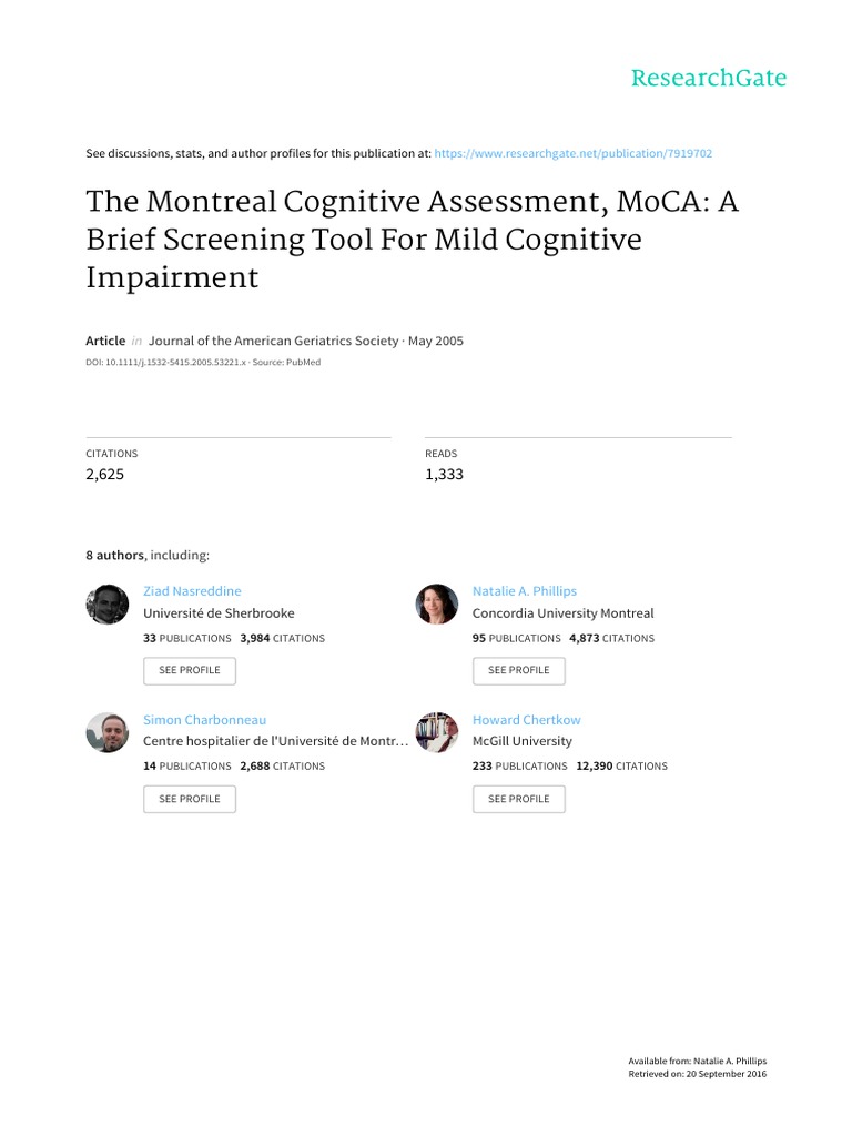 The Montreal Cognitive Assessment MoCA a Brief Scr | Recall (Memory) | Multiple Choice | Free 30 ...