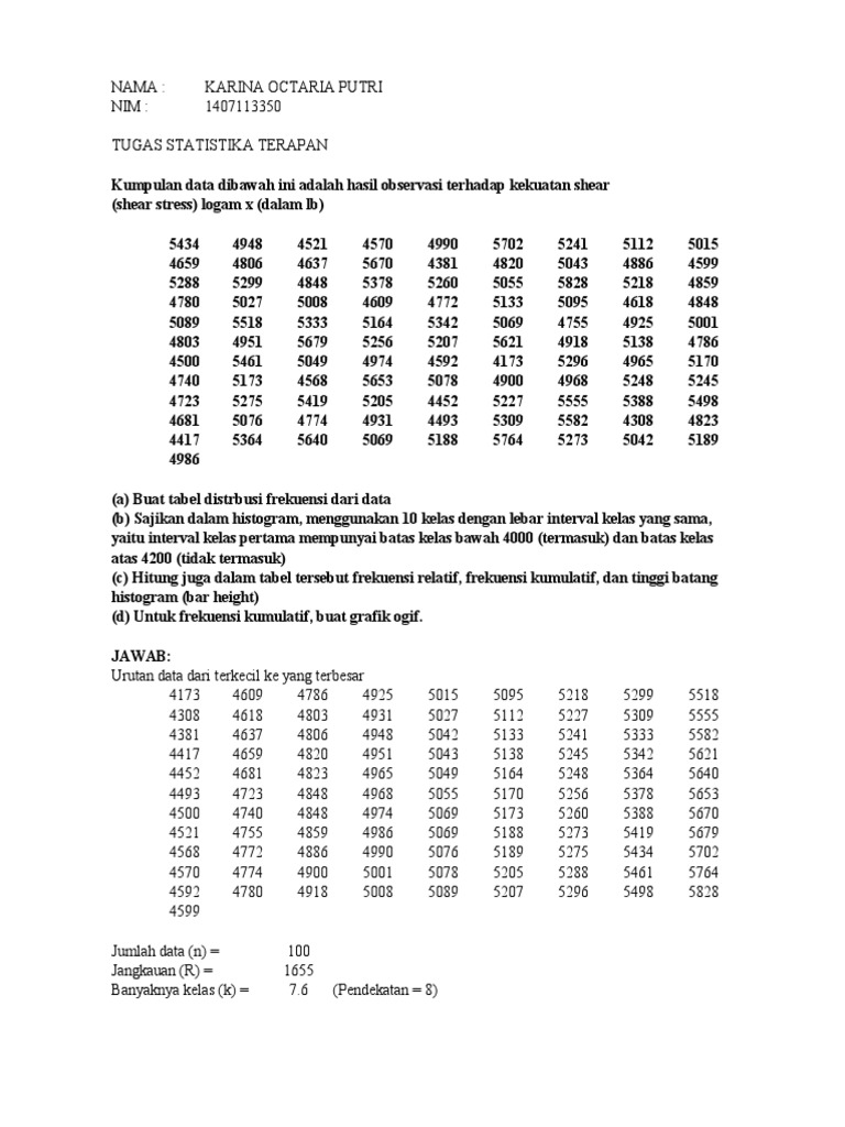 Distribusi Frekuensi, Histogram, Dan Diagram Ogif | PDF